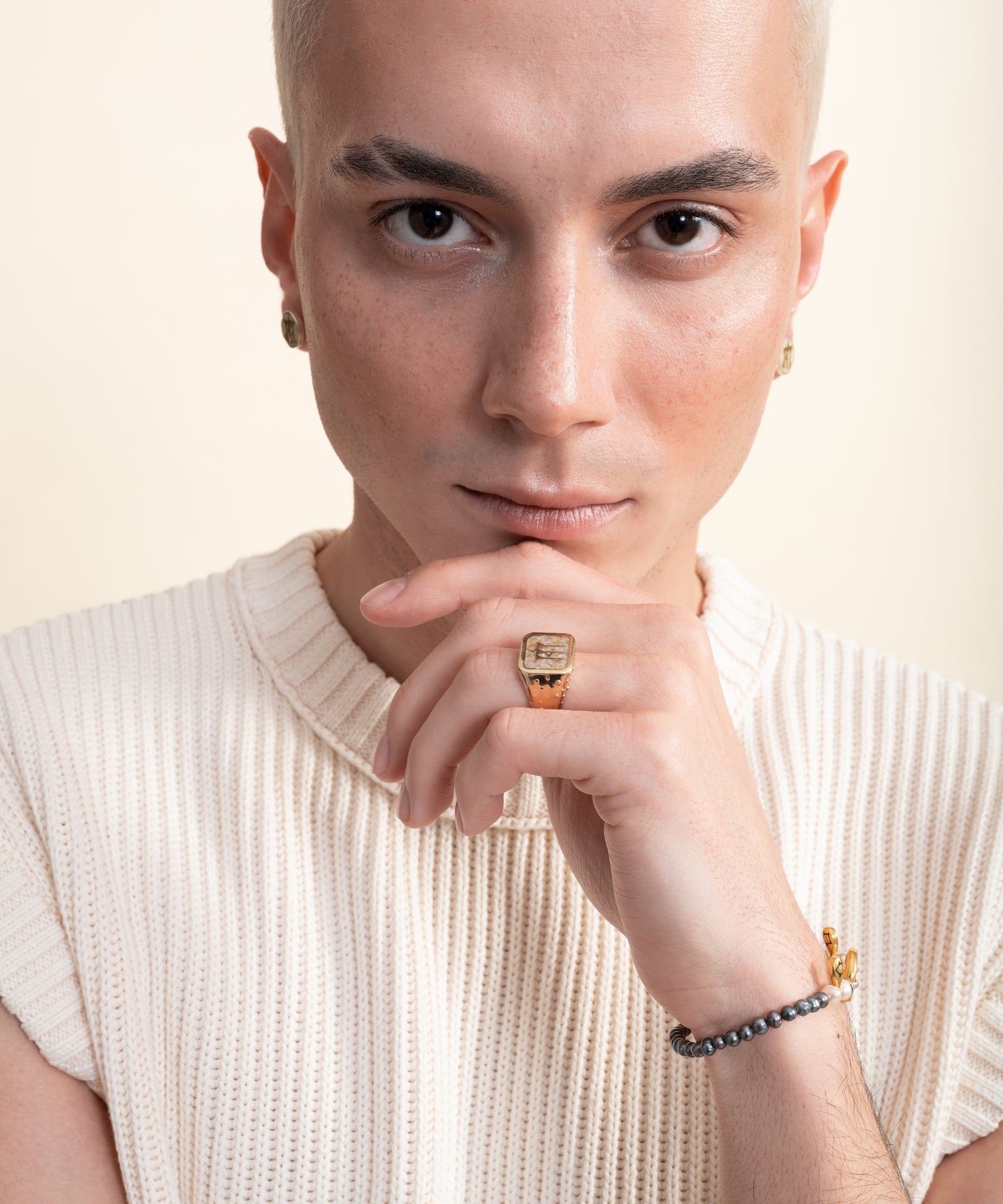 Sumerian Mosaic Pearl Love Ring Gold – Luna Merdin | 925 Sterling ...