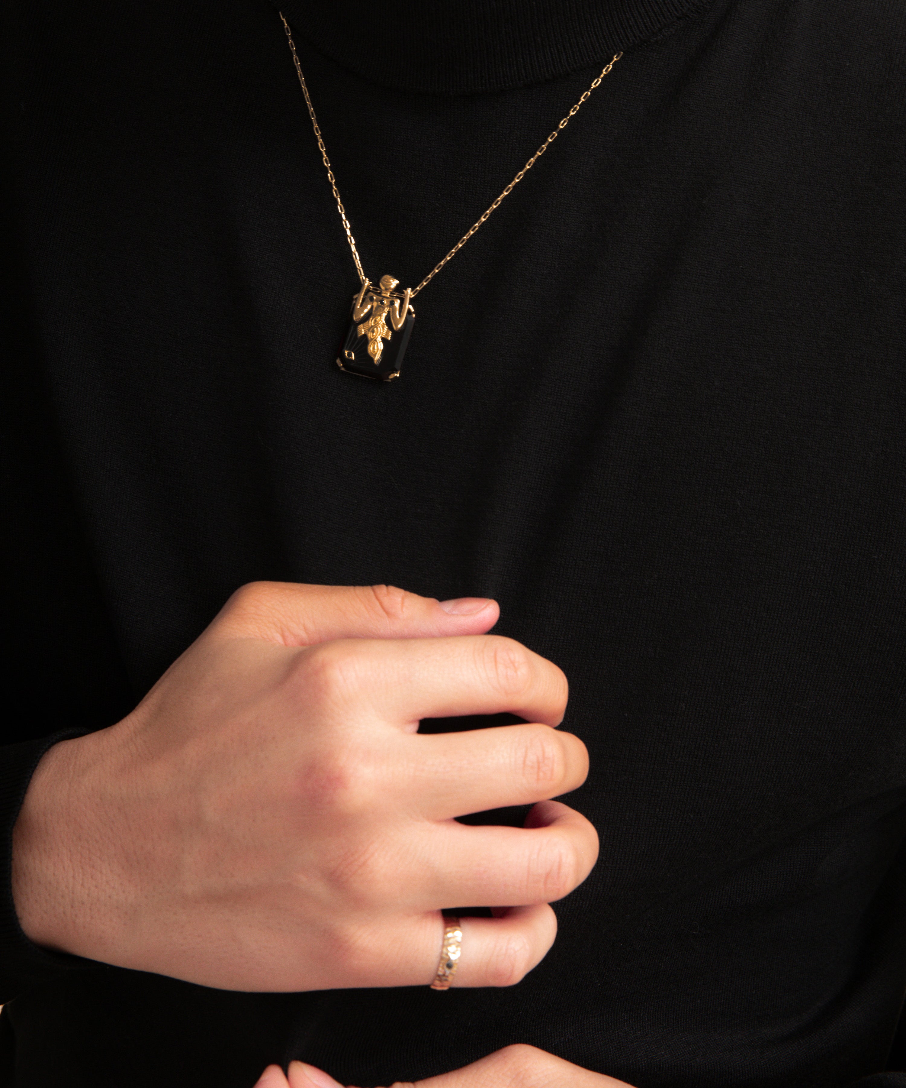 Birdman Onyx Gold Necklace - Men – Luna Merdin | 925 Sterling Silver ...